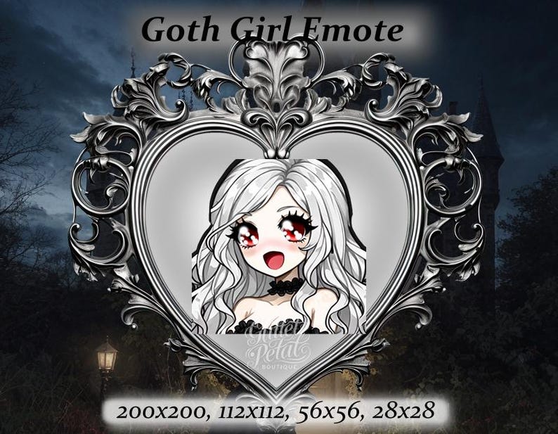 Goth Girl Twitch Emote - Anime Emote, White Hair Goth, Alt Girl, Red ...
