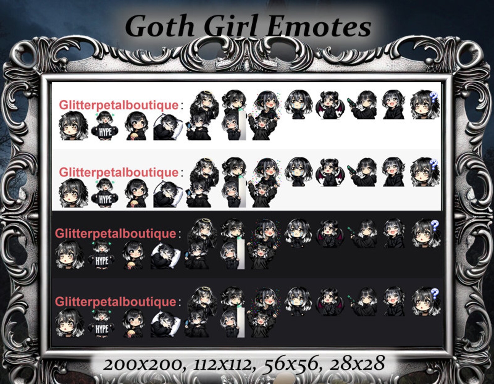 Goth Girl Twitch Emote 15 Emotes Set 2 Anime Emote, White Hair ...