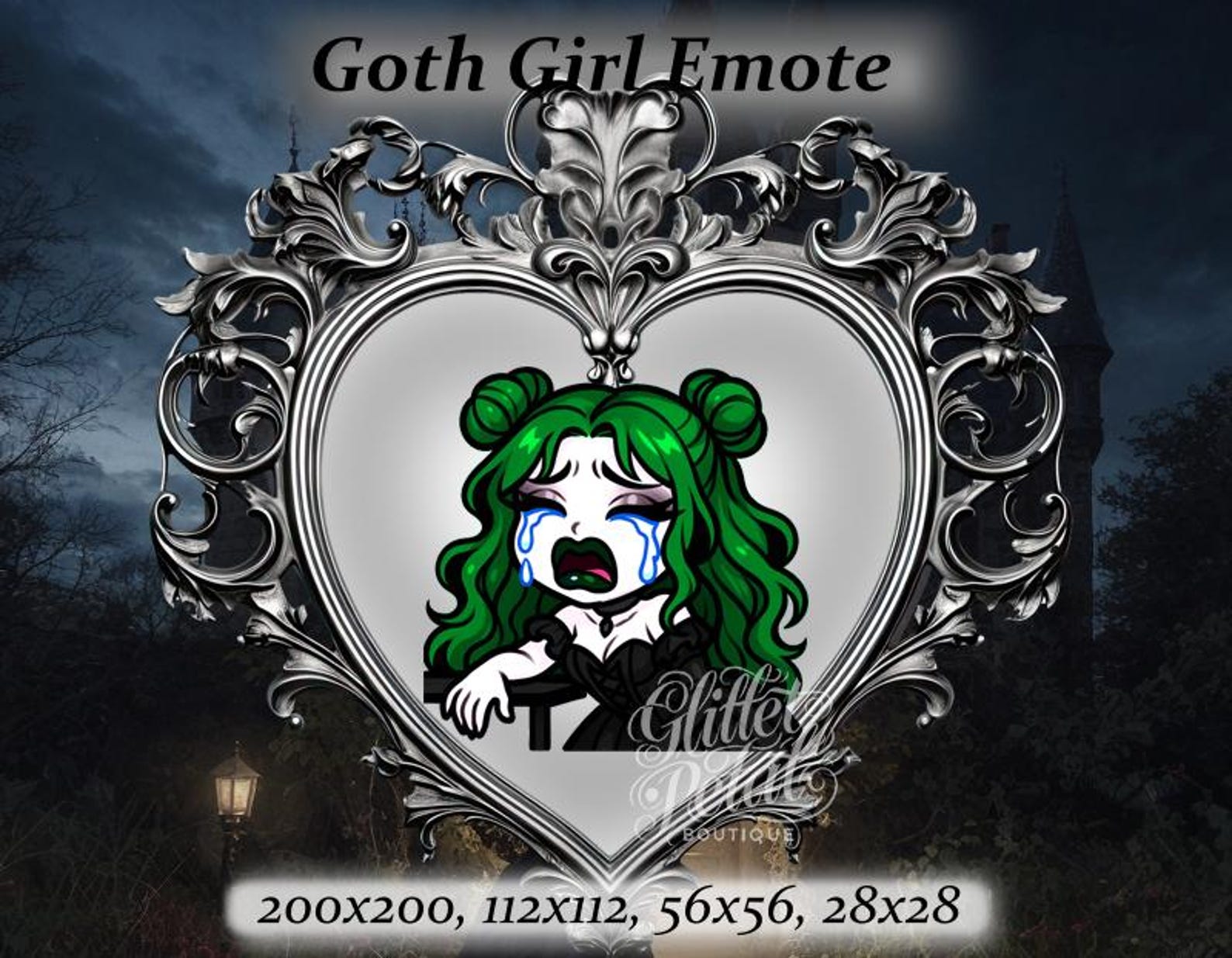 Crying Goth Girl Emote – Leaf Green Hair Chibi Twitch Emote - Etsy