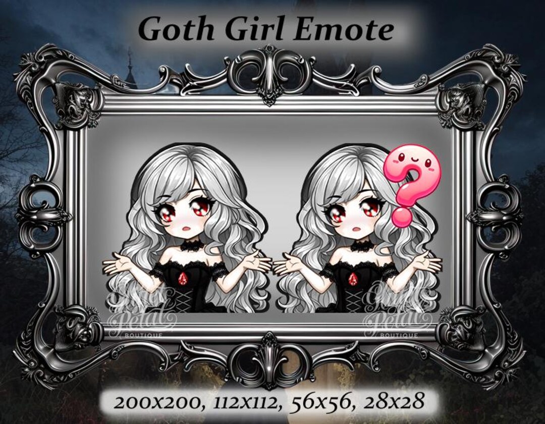 Goth Girl Twitch Emote - Anime Emote, White Hair Goth, Alt Girl, Red ...