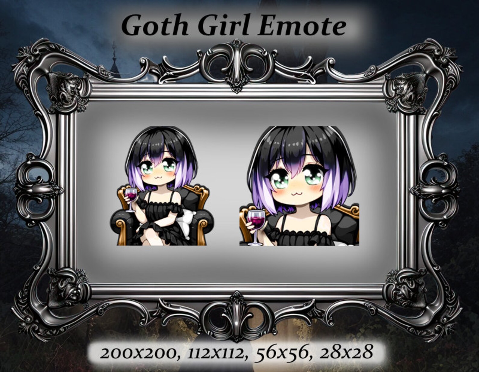 Goth Girl Sipping Wine Twitch Emote – Anime Alt Girl (digital Download ...