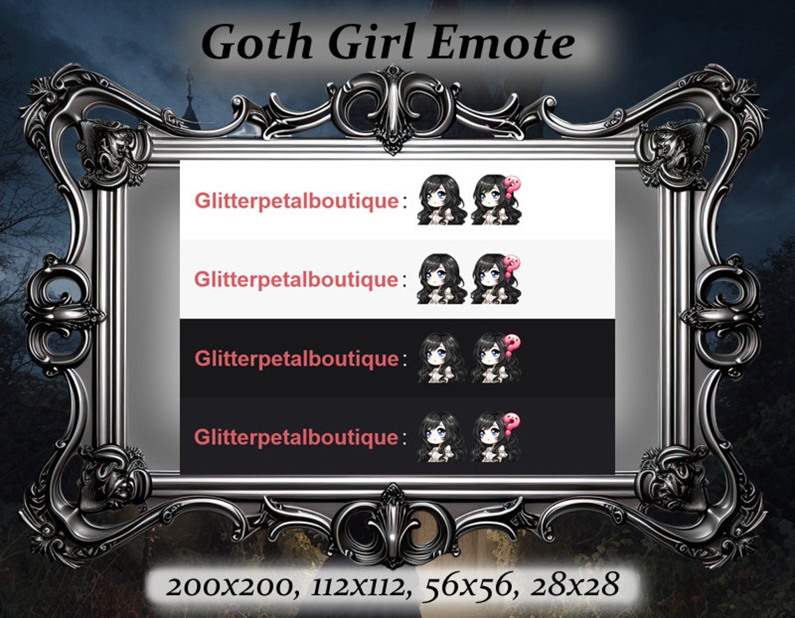 Goth Girl Twitch Emote - Anime Emote, Black Hair Goth Girl Emote, White ...