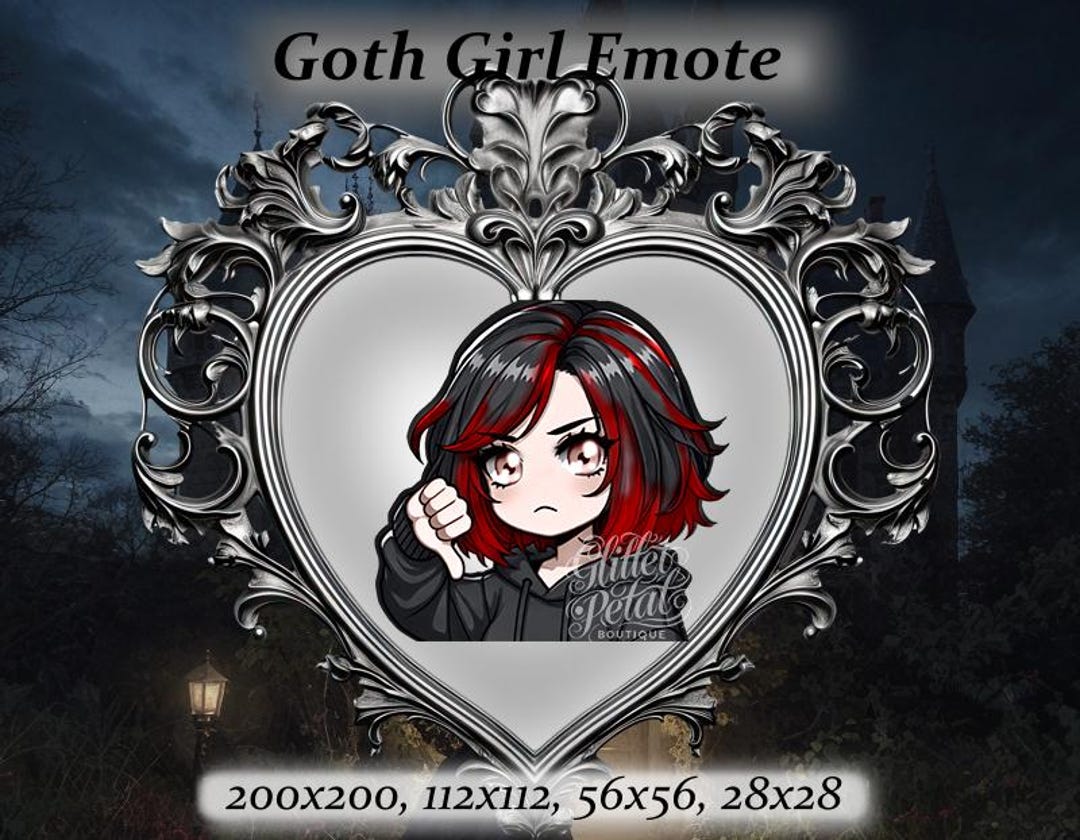Goth Girl Twitch Emote - Anime Emote,red Hair Goth, Brown Eyes Alt Girl ...