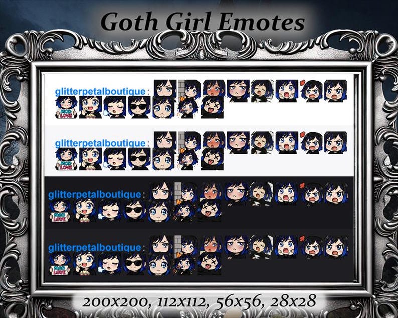 Goth Girl Twitch Emote 15 Emotes (10.2) - Anime Emote, BLUE Hair, BLUE ...