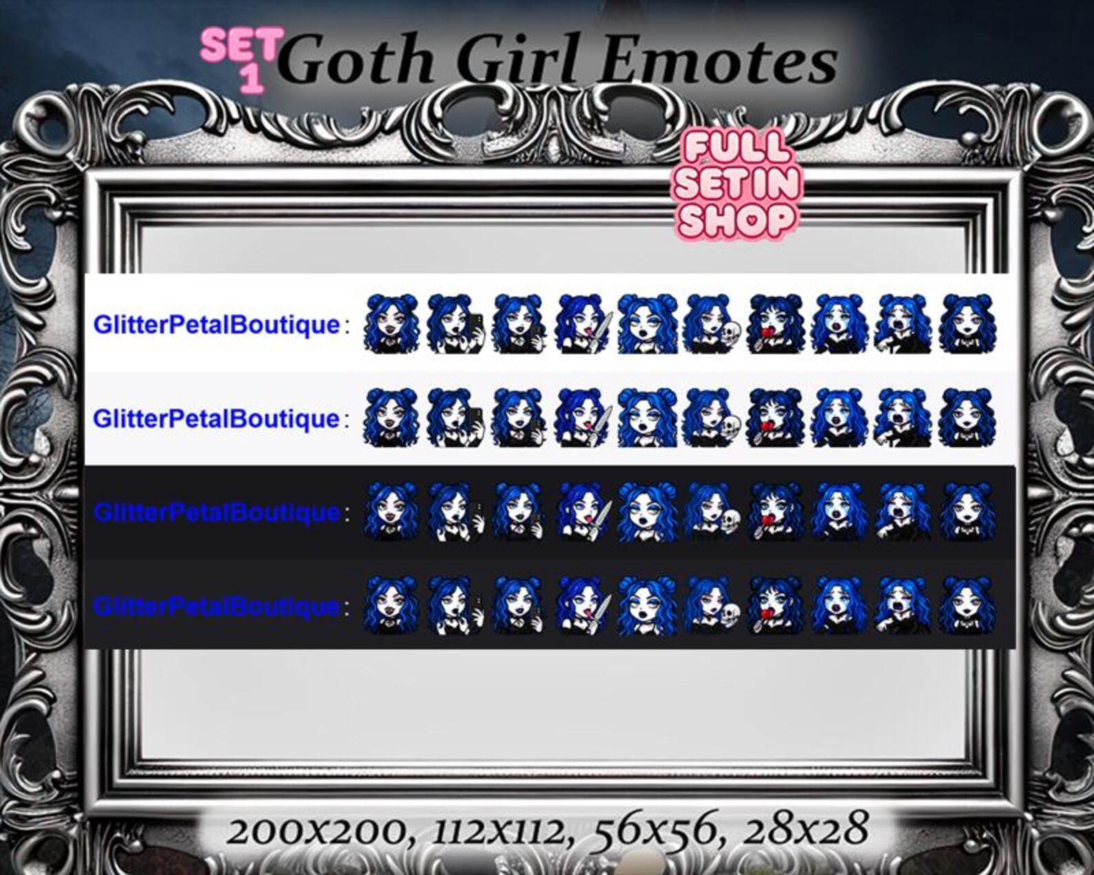 Blue Hair Goth Girl Emote – Skull Chibi Anime Emote - Etsy