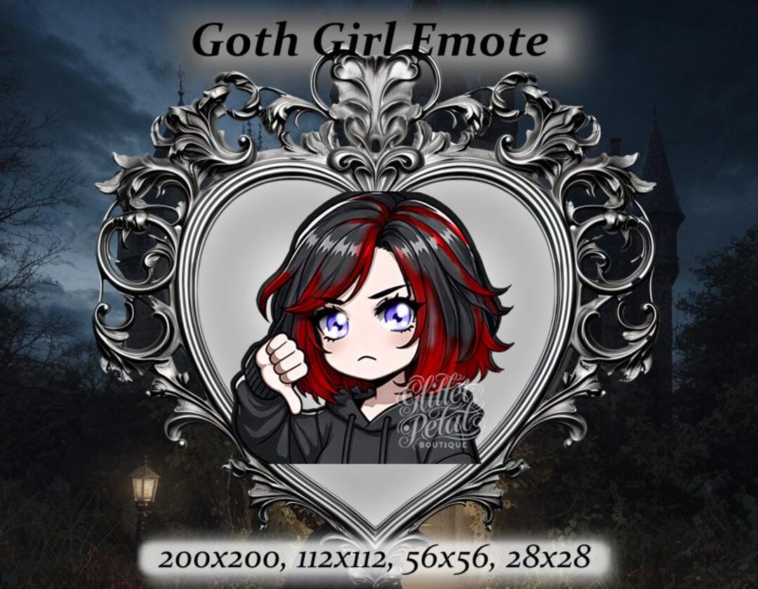 Goth Girl Twitch Emote - Anime Emote,red Hair Goth, Purple Eyes Alt ...