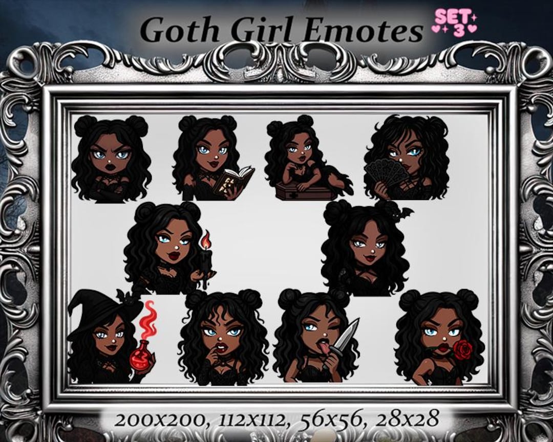 Goth Girl Twitch Emotes SET 10- POC, Poc Goth, Black Girl Alternative ...