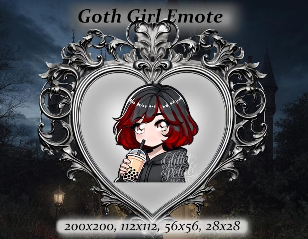 Goth Girl Twitch Emote - Anime Emote,red Hair Goth, Brown Eyes Alt Girl ...