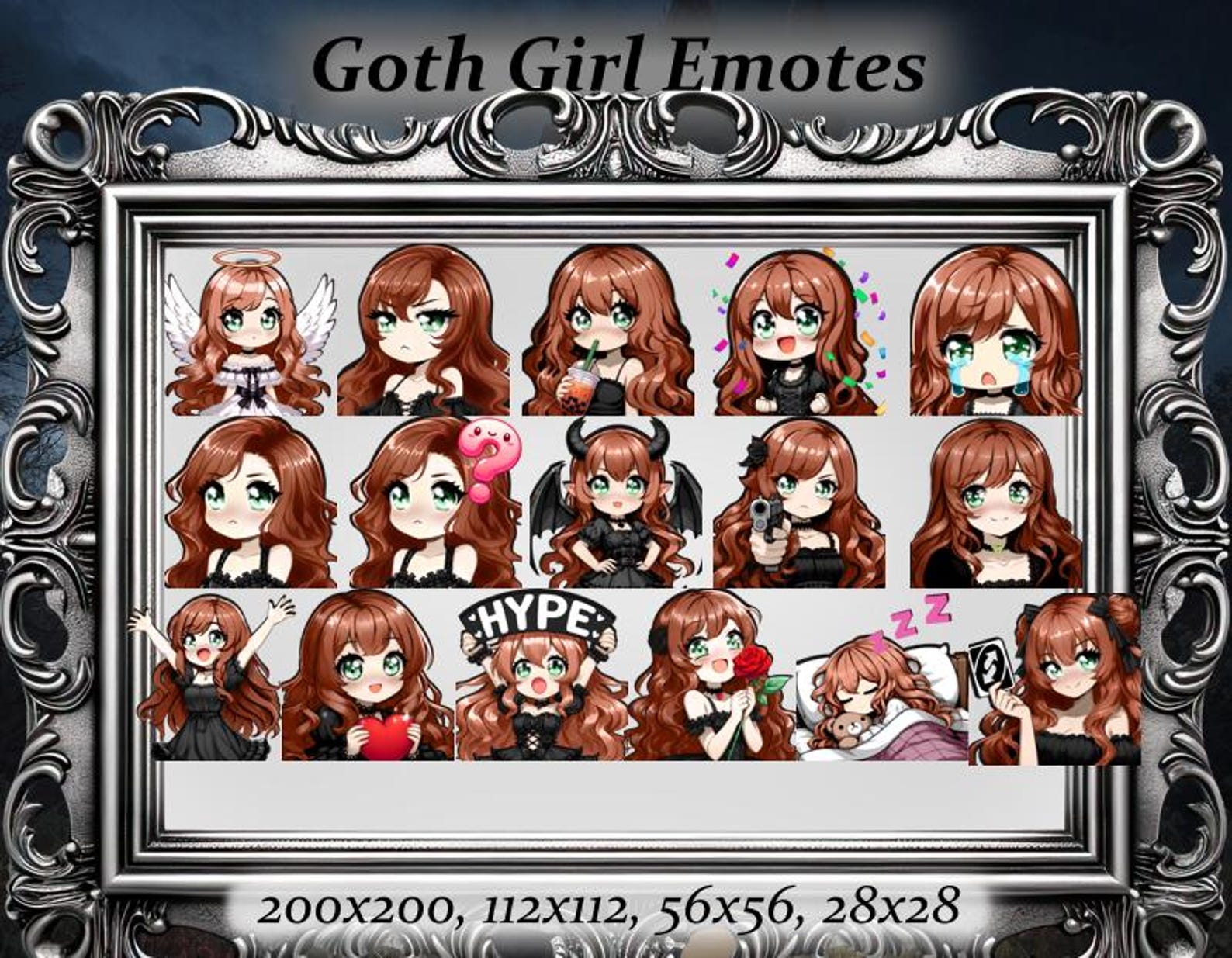 Goth Girl Anime Twitch Emotes – Red Hair, Alt Girl, Emo (15 Emote Set ...