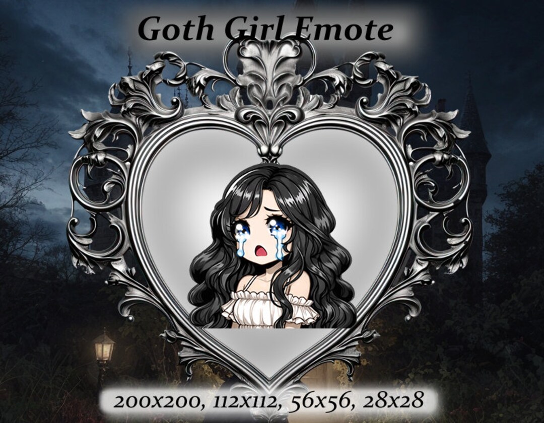 Goth Girl Twitch Emote - Anime Emote, Black Hair Goth Girl Emote, White ...