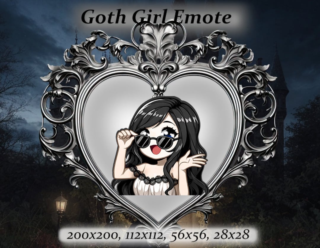 Goth Girl Twitch Emote - Anime Emote, Black Hair Goth Girl Emote, White ...