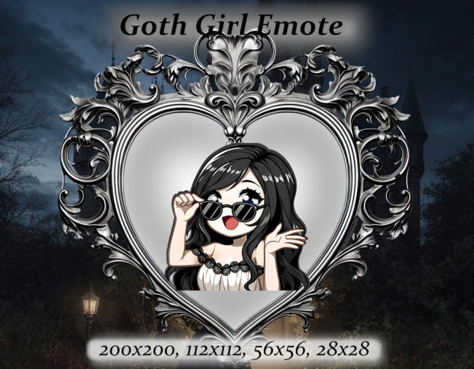 Goth Girl Twitch Emote - Anime Emote, Black Hair Goth Girl Emote, White ...