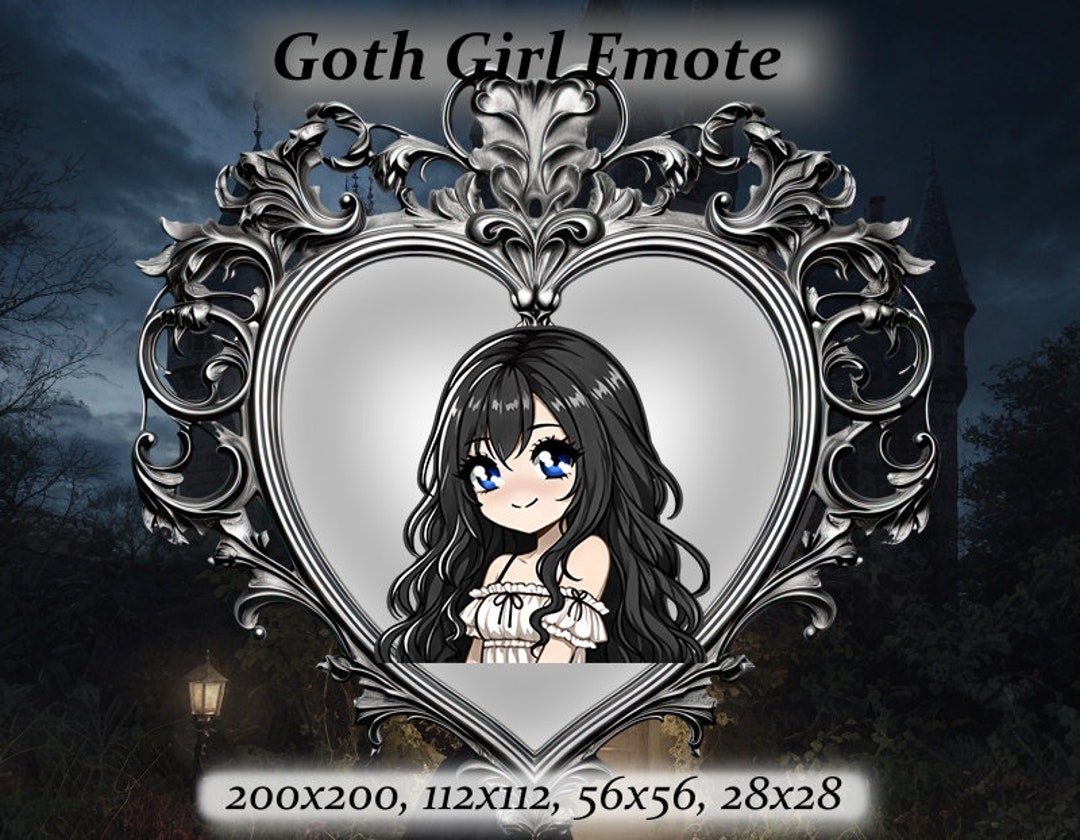 Goth Girl Twitch Emote - Anime Emote, Black Hair Goth Girl Emote, White ...