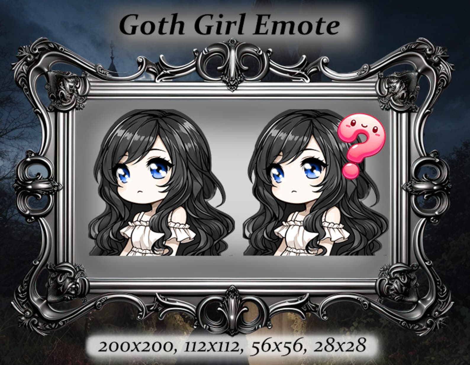 Goth Girl Twitch Emote - Anime Emote, Black Hair Goth Girl Emote, White ...