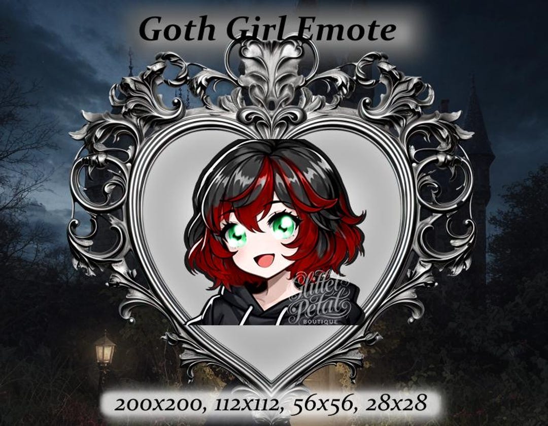 Goth Girl Twitch Emote - Anime Emote,red Hair Goth, Green Eyes Alt Girl ...