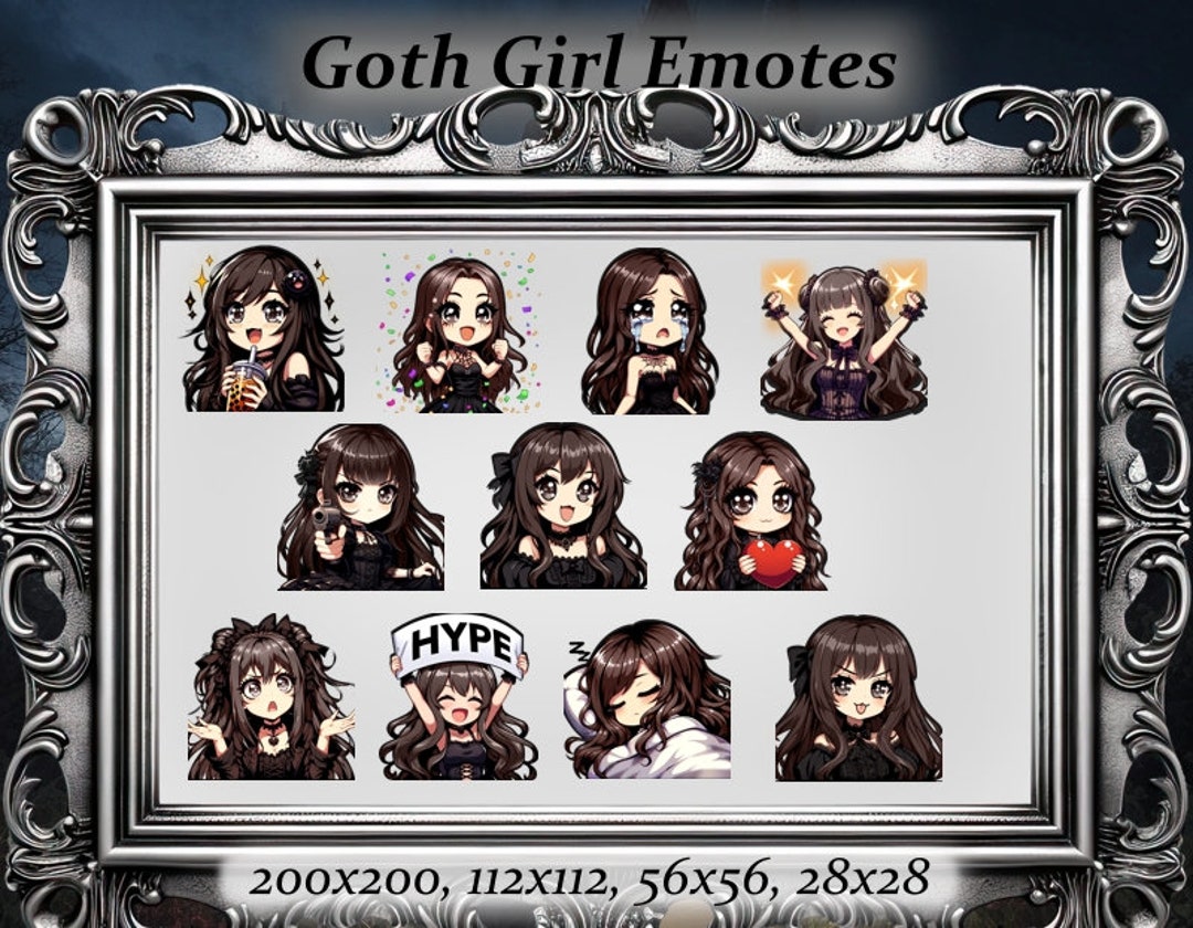 Goth Girl Twitch Emote 11 Emotes Set 2 Anime Emote, Hair, Alternative ...