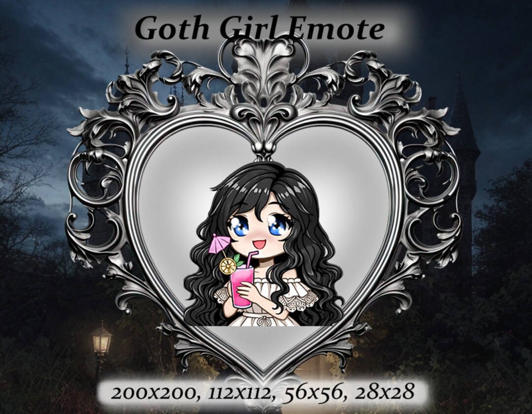 Goth Girl Twitch Emote - Anime Emote, Black Hair Goth Girl Emote, White ...