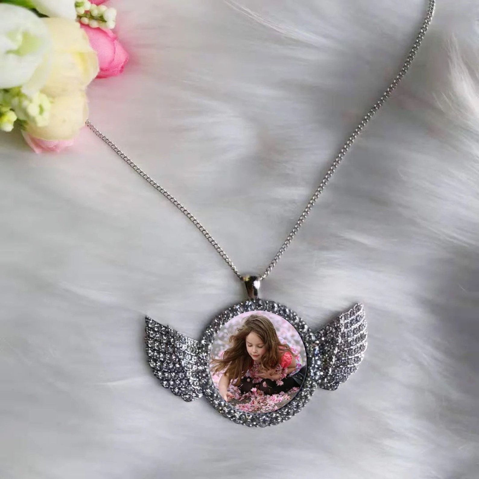 Crystal Rhinstone Sublimation Angel Winged Pendant Necklace Subli - Etsy