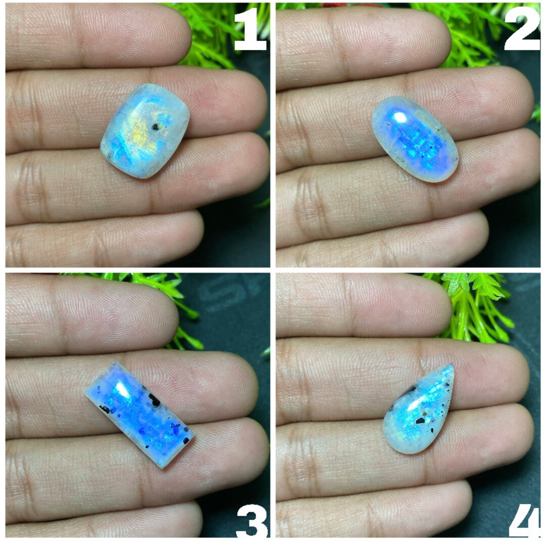 Outstanding Blue Flashy White Rainbow Moonstone Cabochon Both Side ...