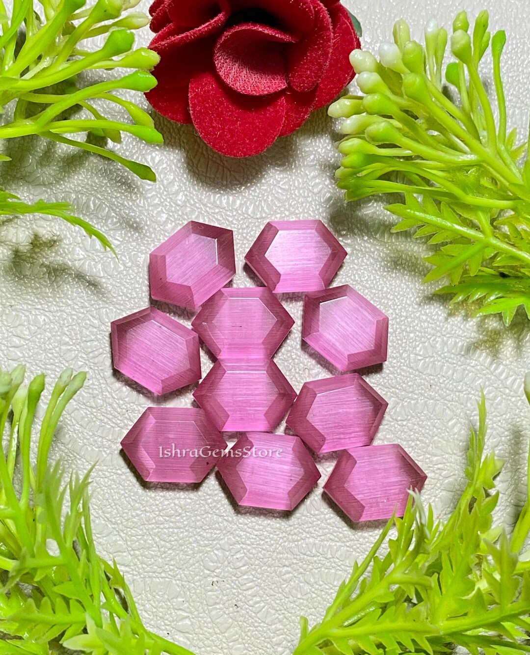 Excellent ~ Pink Color Glass Monalisa Both Side Step Cut Stone Size ...