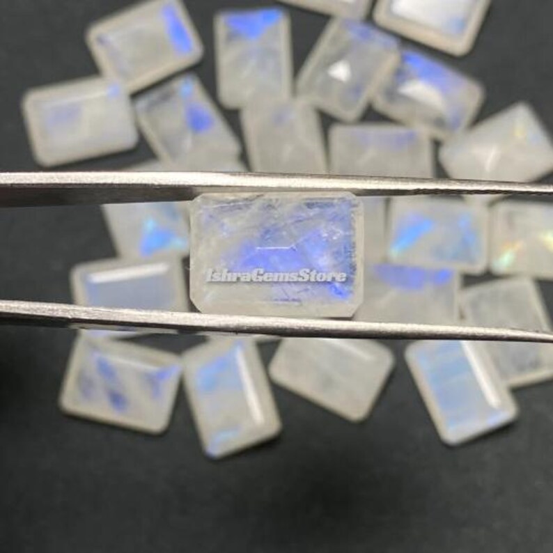Rainbow Moonstone Gemstone Lot – 10x14mm Rectangle Faceted Cut, Blue ...