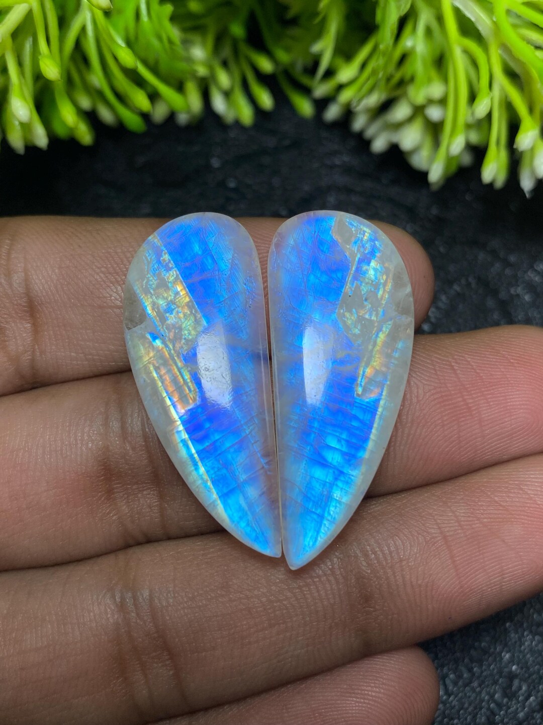 51.10ct Fancy Freeform Moonstone Pair, 14.50x35x6mm Unique Cabochons ...