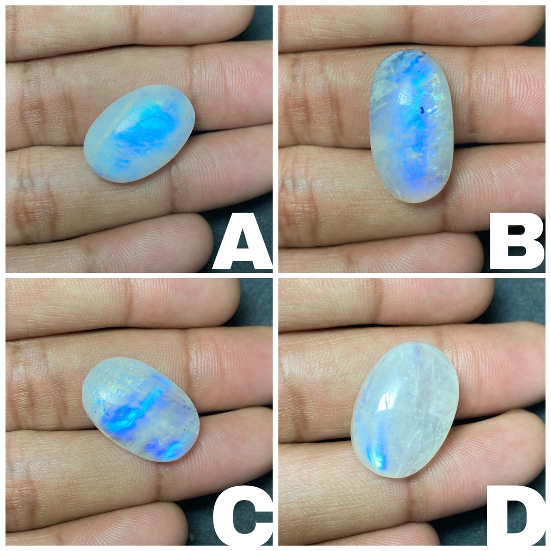 Very Pretty Blue Fire White Rainbow Moonstone Cabochon Smooth Polish ...