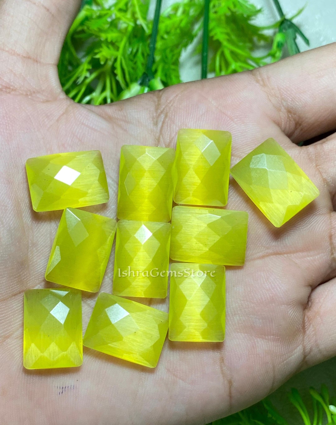 Lemon Color Monalisa Glass Rectangle Shape Both Side Checker Cut ...