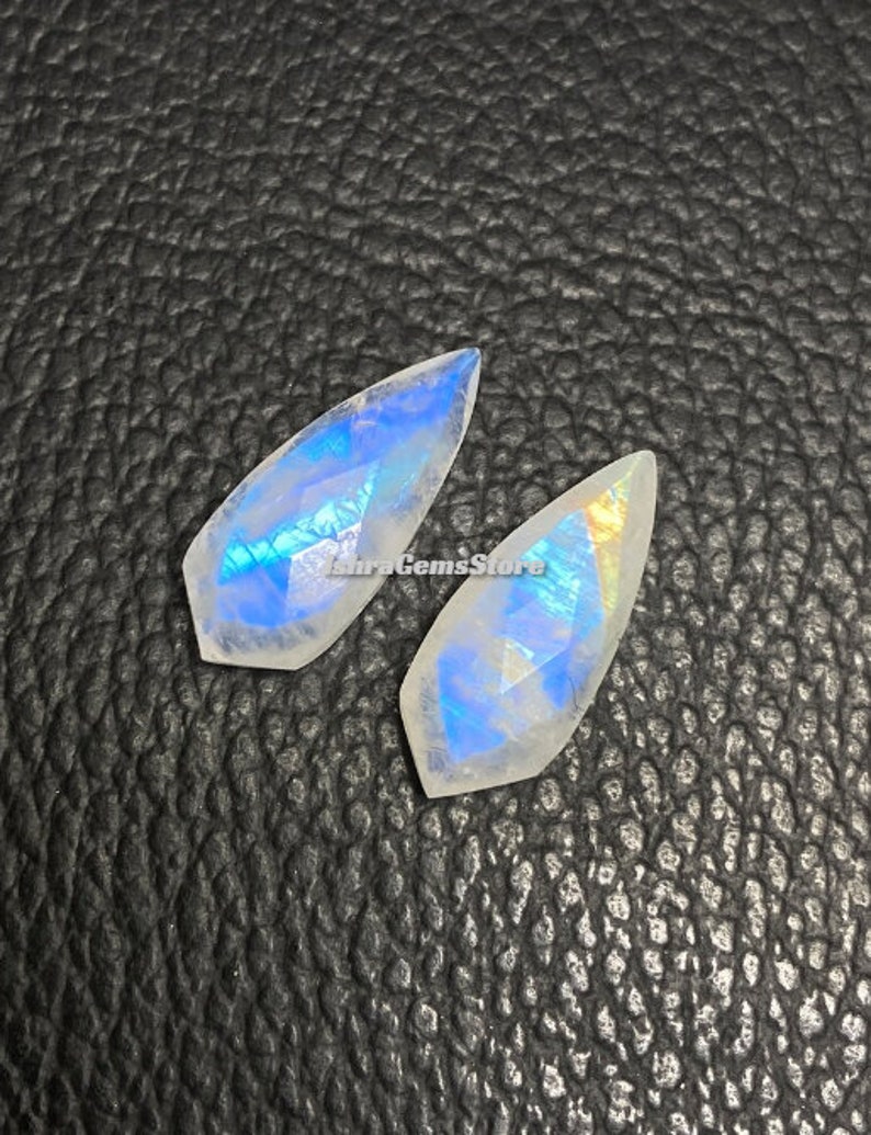 Blue Flashy Rainbow Moonstone Gemstone – Checker Cut Fancy Stone (8x20 ...