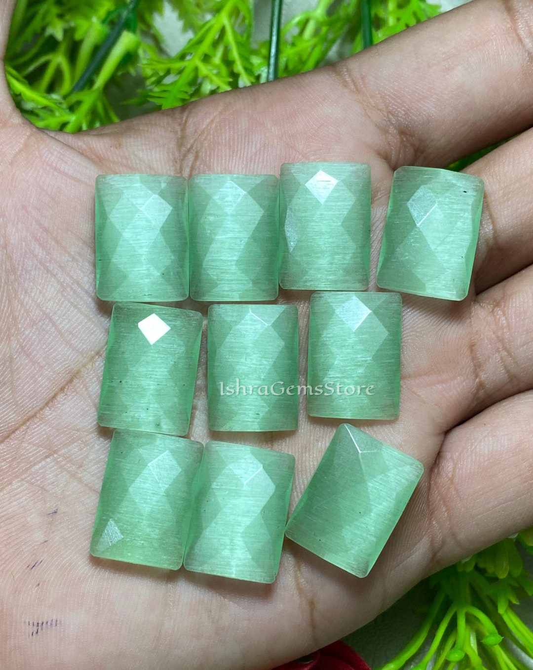 Amazing Light Green Color Glass Monalisa Briolette Stone Size - 10x12 ...