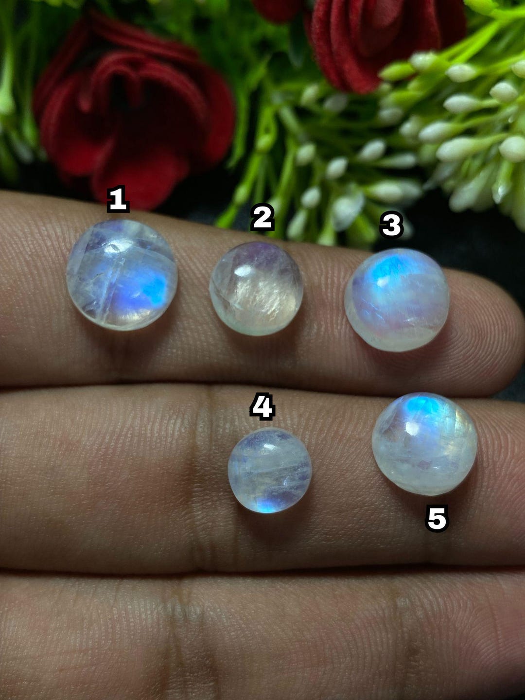Blue Flashy Moonstone Cabochon – Round Rainbow Gemstone - Etsy