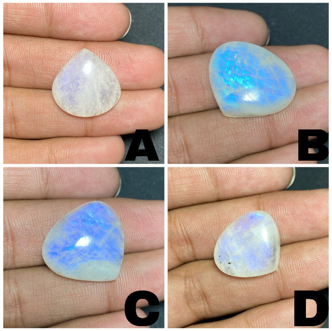 Gorgeous Blue Fire White Rainbow Moonstone Cabochon Smooth Polish Heart ...