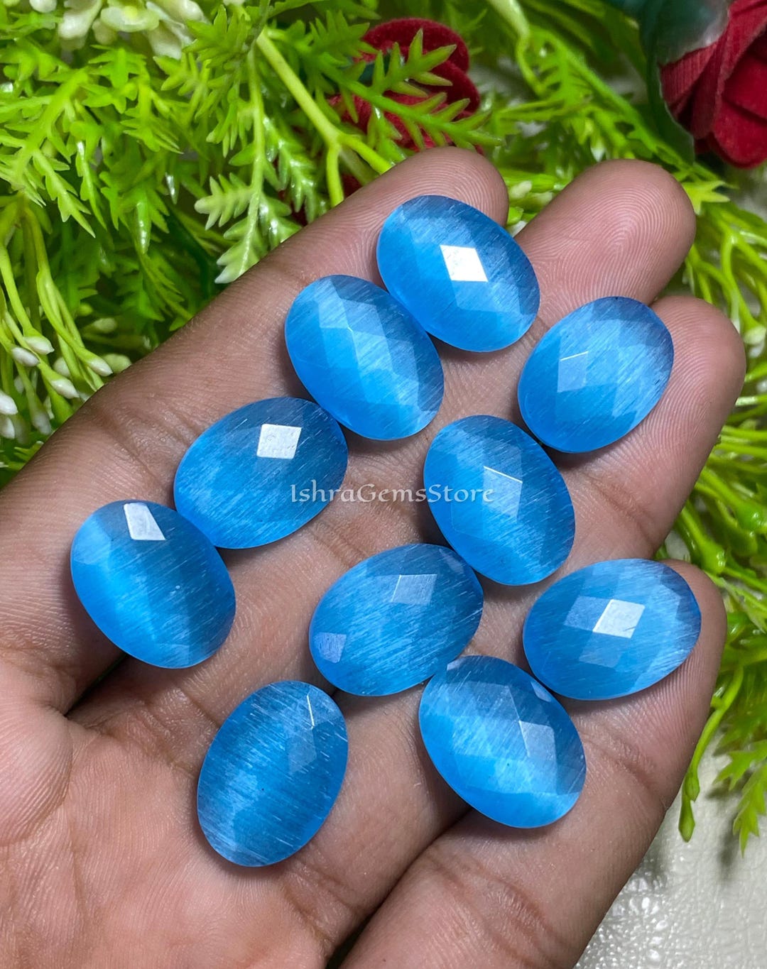 Blue Fire Monalisa Glass Stone, Checker Cut Oval, 10x12 to 20x30 MM - Etsy
