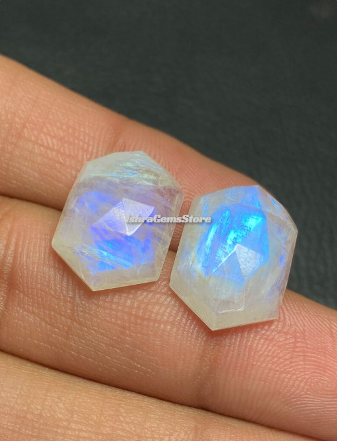 Blue Flashy Rainbow Moonstone Rose Cut Fancy Stone Size - 10x16 - 13x19 ...
