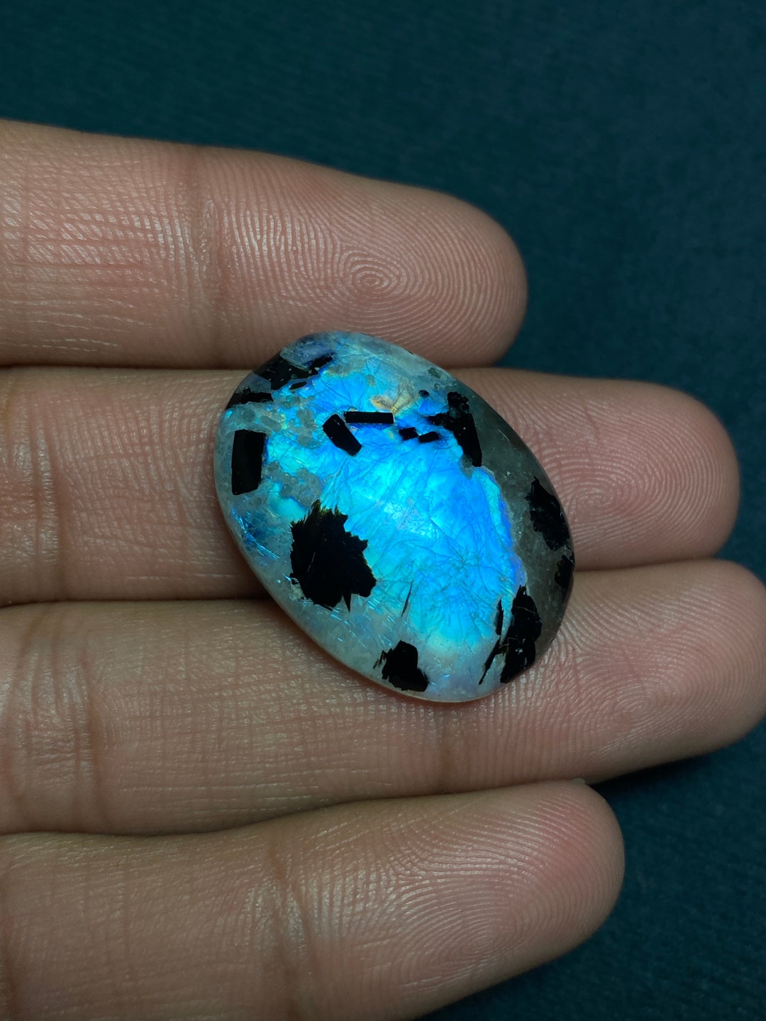 Amazing Black Spotted Blue Fire Rainbow Moonstone Oval Shape - Etsy