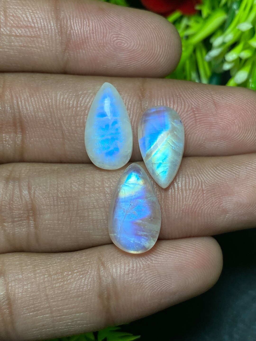 Wonderful Blue Flashy Rainbow Moonstone Cabochon 3 Pcs Lot Loose ...