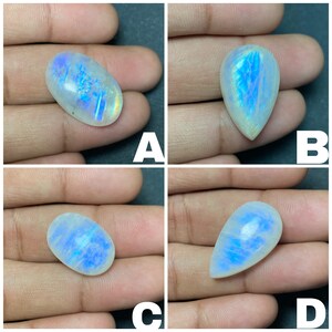 100% Natural Rare Blue Fire Rainbow Moonstone Cabochon Smooth Made Loose Gemstone AAA+++ Quality ...