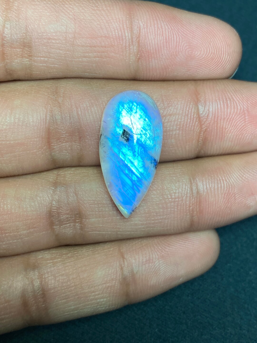 Awesome - Gorgeous Blue Flashy White Rainbow Moonstone Cabochon. 12 ...