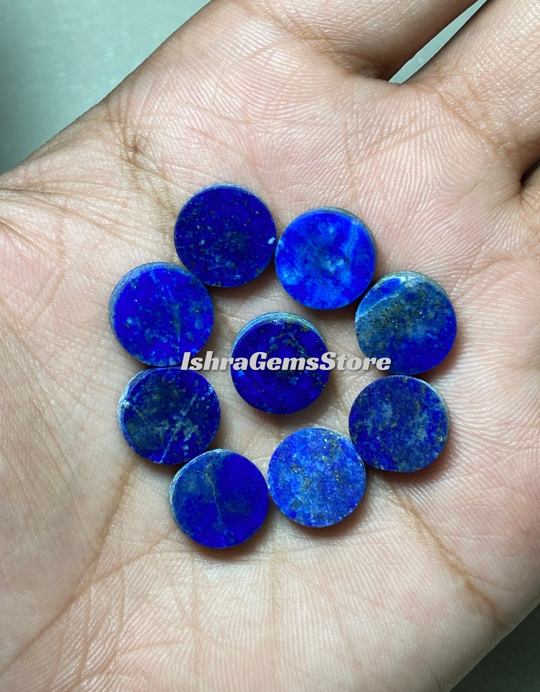 Lapis Lazuli Flat Round Disc Gemstones for DIY Jewelry Making ...