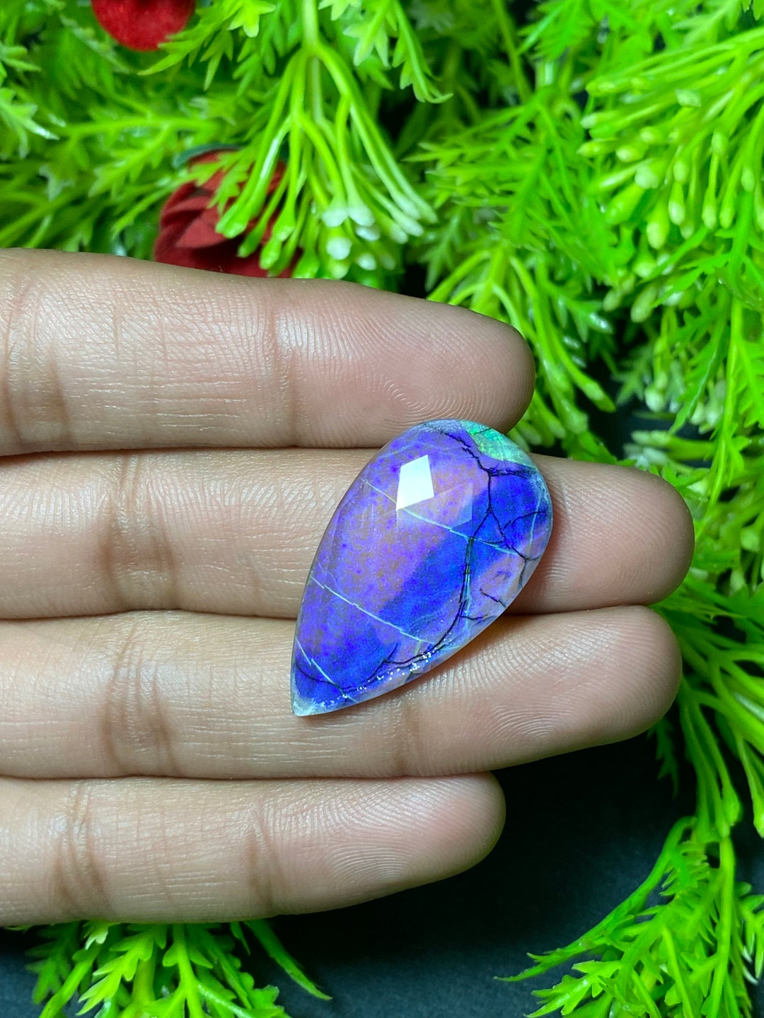 19x34x6 MM. Blue Fire Doublet Monarch Opal Pear Shape One Side Checker ...