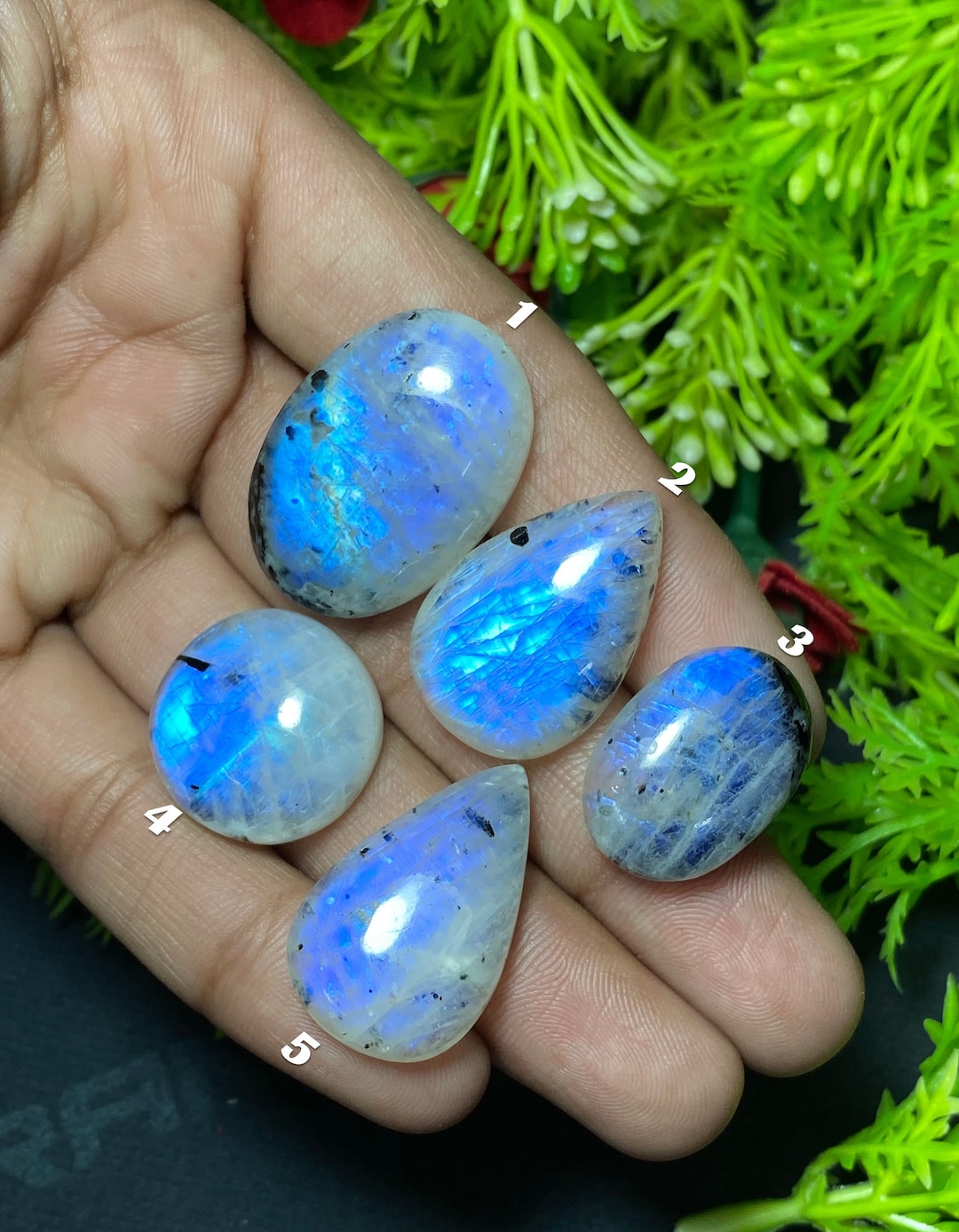 Glowing Blue Fire Rainbow Moonstone Cabochon Hand Made Polish Wonderful ...