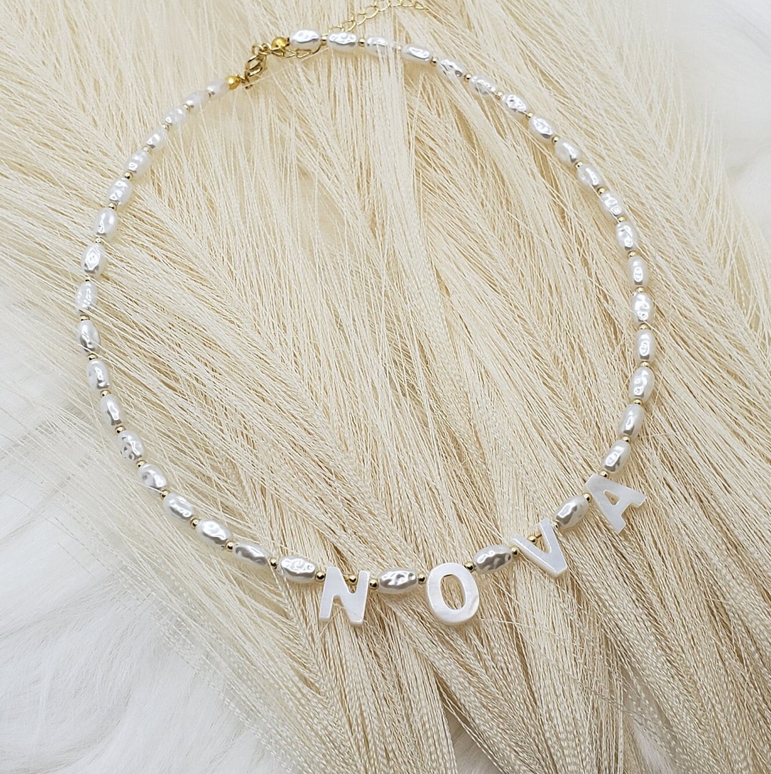 Custom Beaded Pearl Choker, Pearl Necklace With Letter, Word Pearl ...