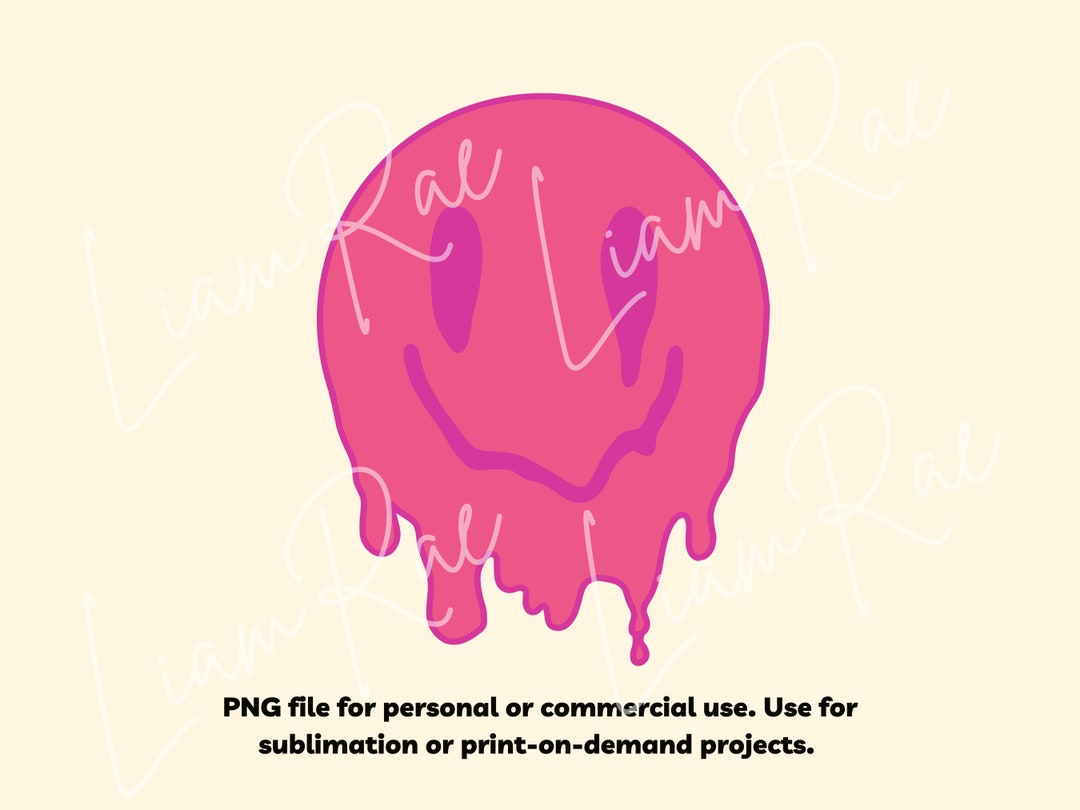 Pink Melted Smiley Face Retro Sublimation Design, PNG File, Instant ...