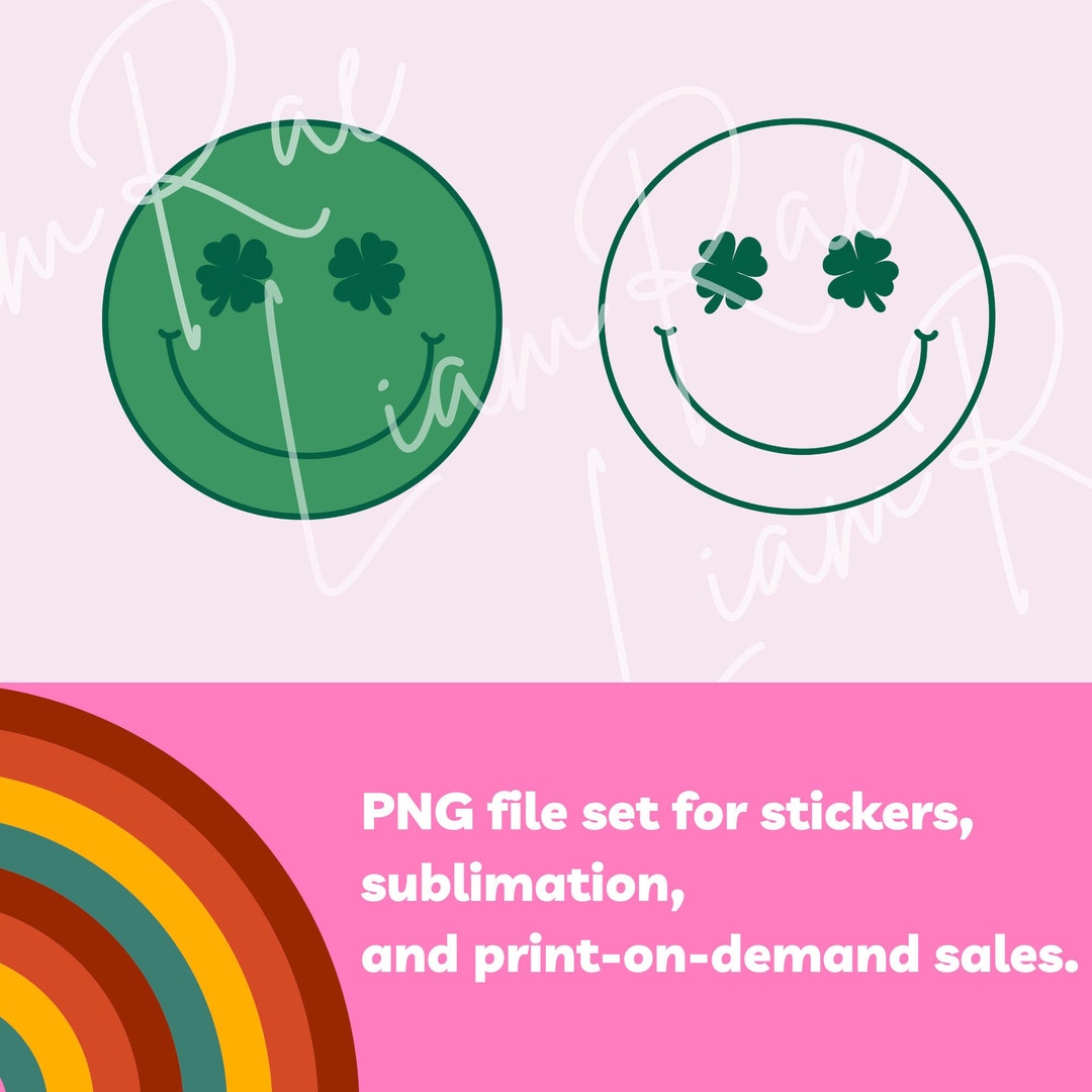 Shamrock Smiley Face Set of 2 Sublimation Designs, PNG Files, Instant ...