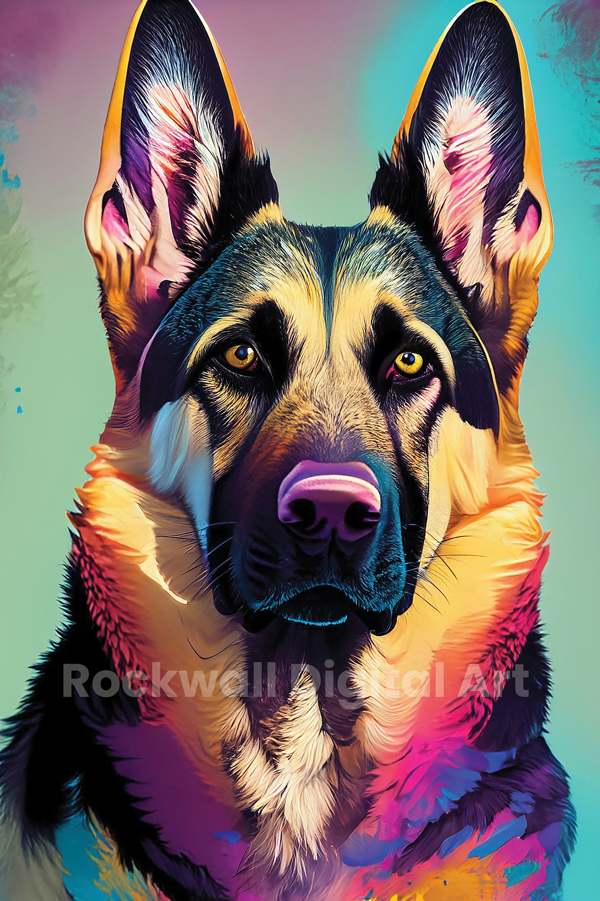 German Shepherd Colorful Painting Digital Download Gift, Wall Art High ...