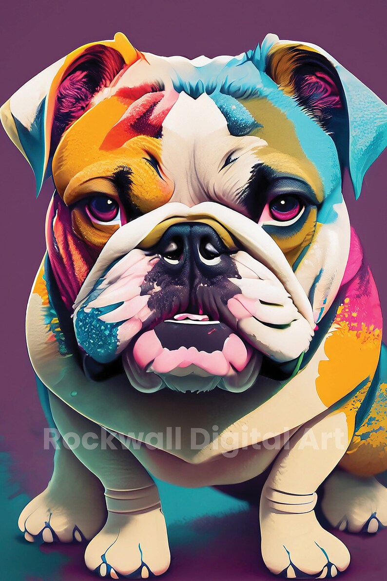 Colorful Bulldog Painting Art Digital Download, Clip Art, Gift, Wall Art High-quality - Etsy