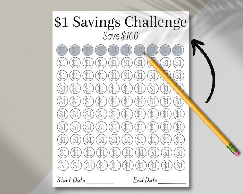 Printable 1 Dollar Savings Challenge, Savings Goal Tracker, 100 Dollar ...