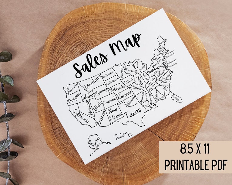 US Sales Map Printable, Printable Sales Map, Sales Tracker, Coloring ...