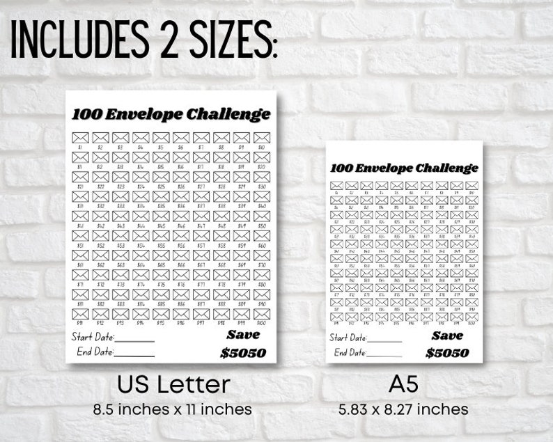 Printable 100 Envelope Challenge Savings Tracker 5,050 Dollars ...