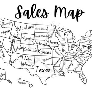US Sales Map Printable, Printable Sales Map, Sales Tracker, Coloring ...